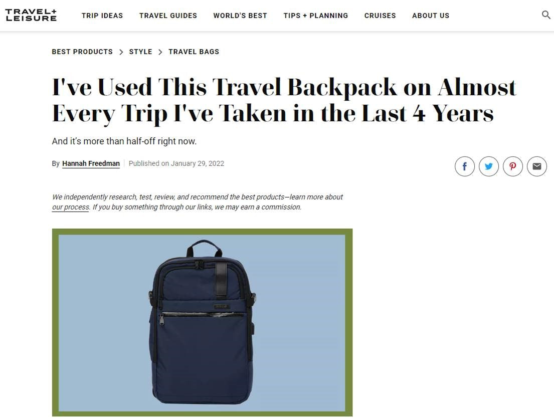 Duchamp Travel Backpack Review on Tavel + Liesure – SHOP ROFFE