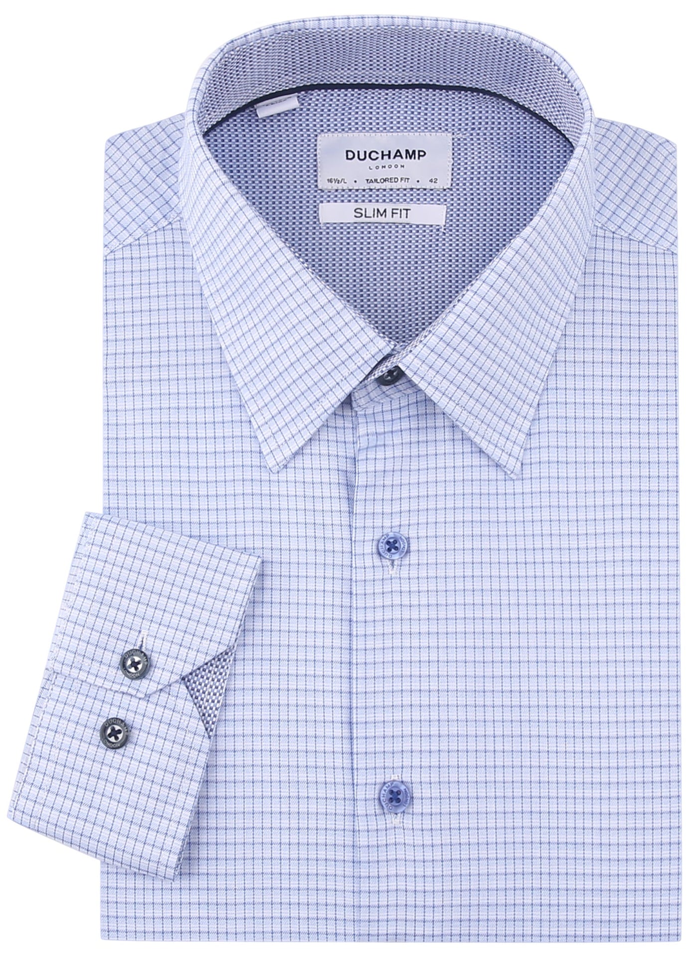 Duchamp London Blue Mini Check Dress Shirt – SHOP ROFFE